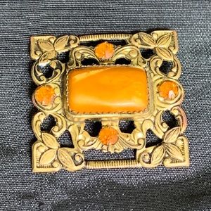 Vintage | Jewelry | Vintage Square Victorian Style Brass Resin Brooch ...